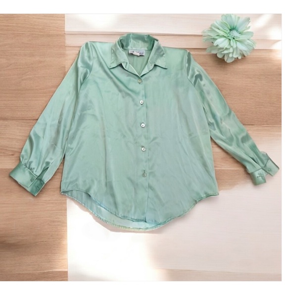 Tops | Vintage Mint Green Button Up Top Medium Made In Usa | Poshmark